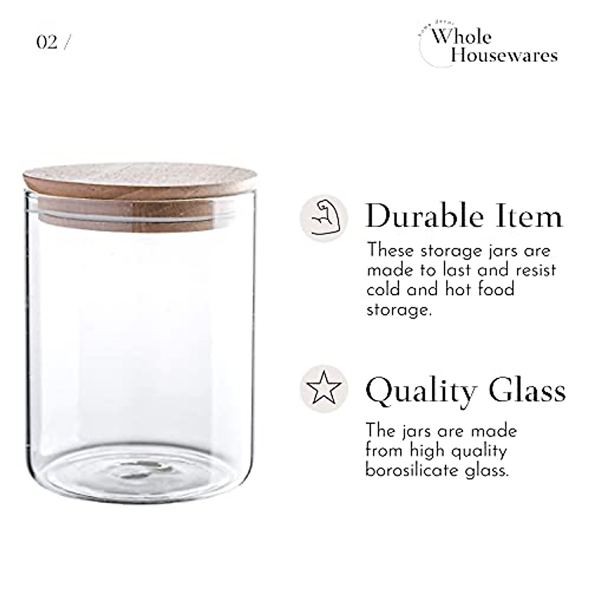 WHOLE HOUSEWARES 24 oz Clear Canister Set with Beech Wood Lids | 2 pcs Food Storage Canister for Kitchen & Pantry Organization and Storage | Ideal for Grains, Sugar, Spices & Herbs