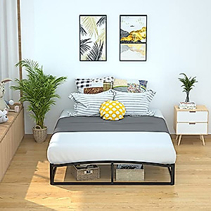 Amazon Basics Metal Platform Bed Frame with Wood Slat Support, 10 Inches High, Queen, Black