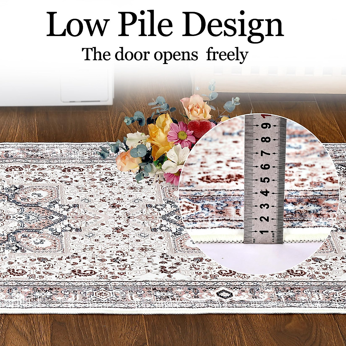 GAOMON Washable Area Rug 8x10 Bohemian Rug Soft Low-Pile Washable Rug with Non-Slip Backing, Grey Plant Floral Pattern Vintage Rug for Living Room Bedroom Dining Home Office,8x10