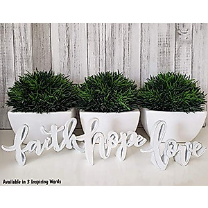 Birch & Bliss – Faith – Small Distressed White Tabletop Script Word Decor (6.75in x 3in) Modern Farmhouse Resin Standing Words - Inspirational Gifts | Spring - Wedding Decor
