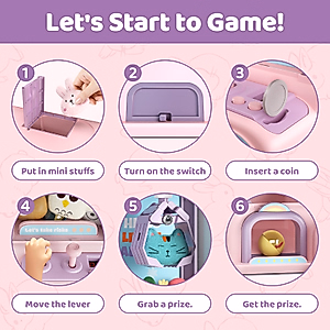 DOLIVE Claw Machine Doll Capsule ,Kids Machines with 6 Dolls 10 Capsule Toys, Grabber Plush, Electronic Adjustable Sounds and Music, Dispenser Arcade Game Toys for Boys Girls