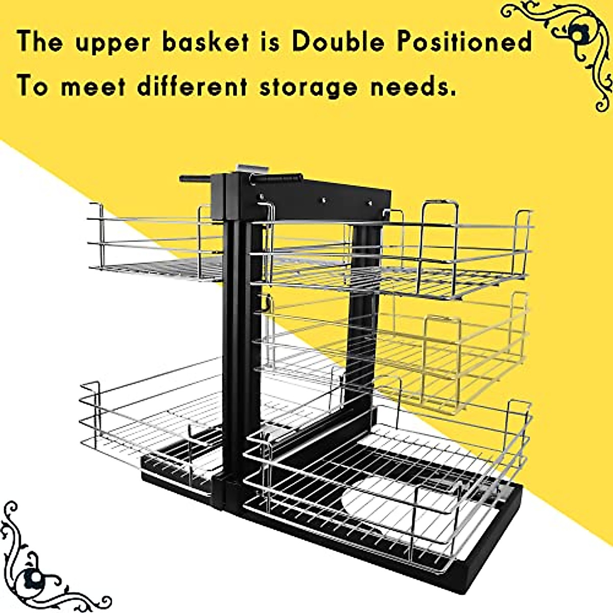 Blind Corner Cabinet Pull Out, 15in opening Soft Close Heavy Duty Kitchen Corner Cabinet Organizer, 4 chrome plated storage baskets, for cabinets Minimum size: 18.89"D*27.16"W*22.83"H