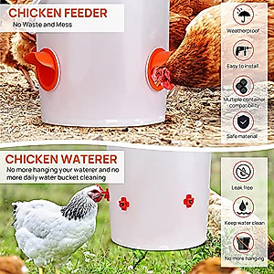 Diggtek DIY Automatic Chicken Feeders and Waterer Set No Waste, 6 Ports with 6 Chicken Water Nipples, Rain Proof Poultry Feeder Kit for Buckets,Barrels,Bins,Troughs