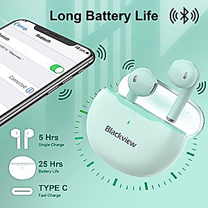 Blackview Bluetooth Headphones, BT5.3 Wireless Earbuds with IPX7 Waterproof Stereo Headphones in Ear Built in Mic Headset Premium Sound, AirBuds 6 with CVC 8.0 Noise Reduction, Touch Control - Green