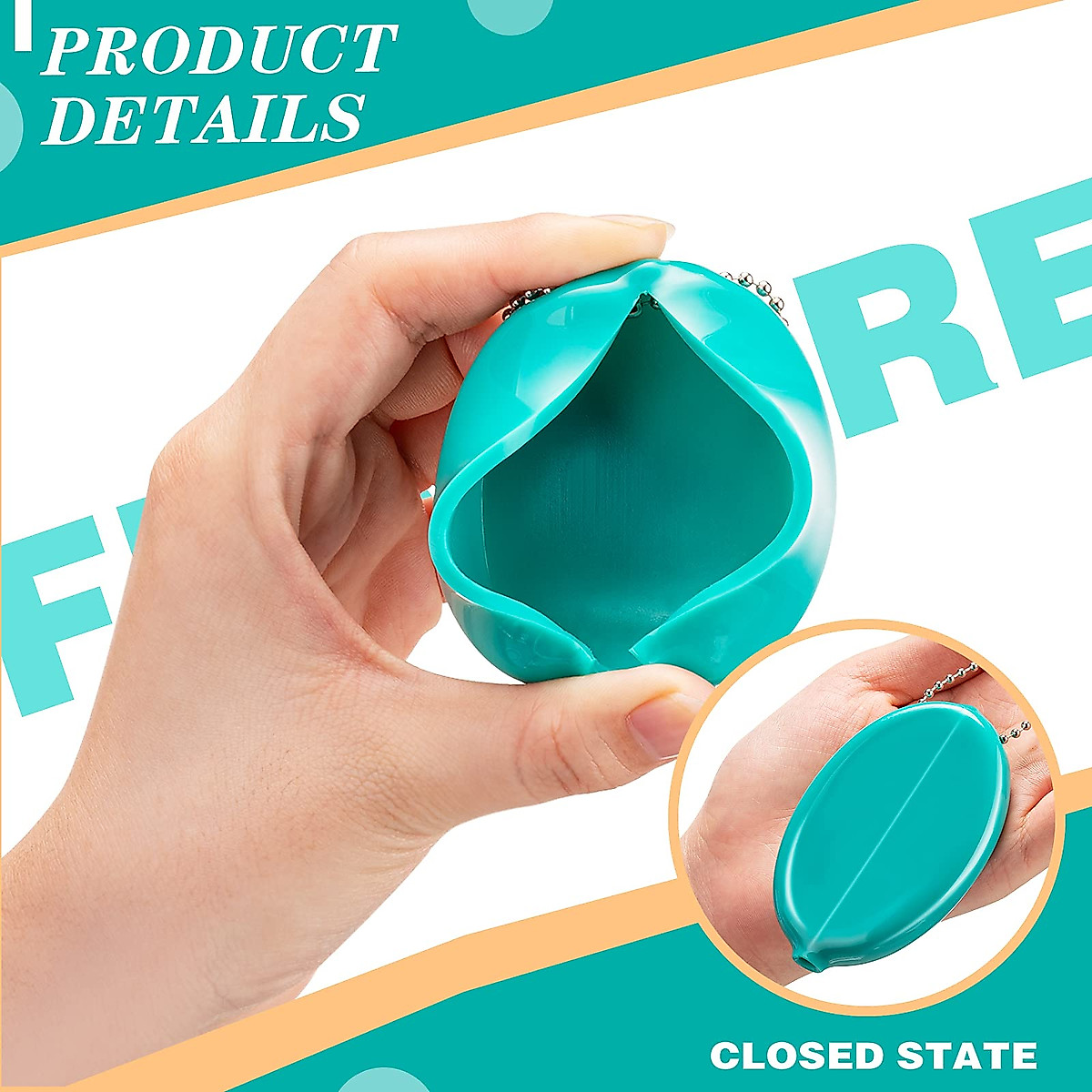 Frienda Rubber Coin Purse 6 Pieces Oval Coin Purse Coin Holders Colorful Coin Purse with Chain for Men Women Travel Multi Purpose (Classic Color)