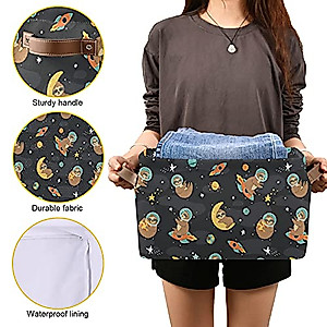 xigua Cute Space Sloths Rectangular Storage Bin Canvas Square Storage Basket with Handles for Home,Office,Books,Nursery,Kid's Toys,Closet & Laundry