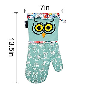 Alselo Oven Mitts, Heat Resistant with Soft Quilted Cotton Lining Set of 2, Fashion Animal Design with Silicone Printing Anti-Slip Kitchen Gloves for Safe Backing Cooking Barbecue (Green 2)