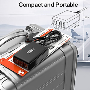 Fast Charger USB C 100W, 5 Ports Charging Blocks Ultra Thin Flat Plug, USB Charging Hub with 360° Rotated Adhesive Punch-Free Holder, Charging Station for Laptops, Tablets, Cellphones Stuff