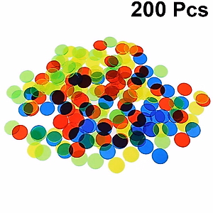 Toyvian Transparent Colorful Clear Bingo Counting Chip Plastic Markers, Plastic Bingo Chips, Transparent Color Mixture Counting Chips, for Carnival Bingo Games, Bingo Hall 200 Pieces (Random Color)