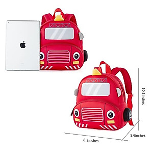 KK CRAFTS Preschool Backpack Toddler Neoprene Animal Waterproof Schoolbag Lunch backpack for Kids Boys Girls (Fire Engine)