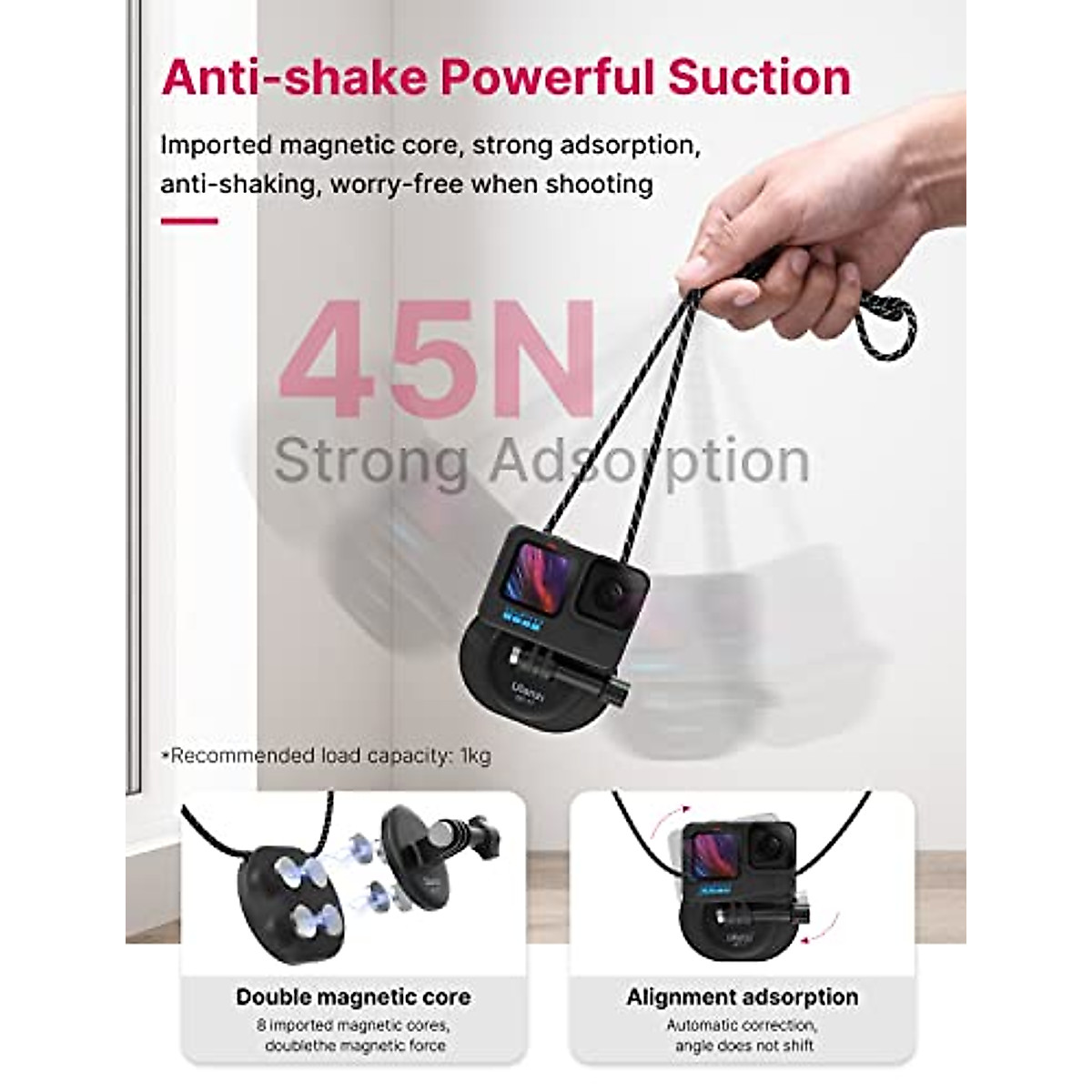 Magnetic Chest Mount Holder for Gopro - ULANZI GP-17 Action Camera Quick Release POV Vlog Accessories I 45N Strong Suction I Phone Holder I Carrying Bag I for Gopro Hero 11 10 9 8 DJI Action insta360