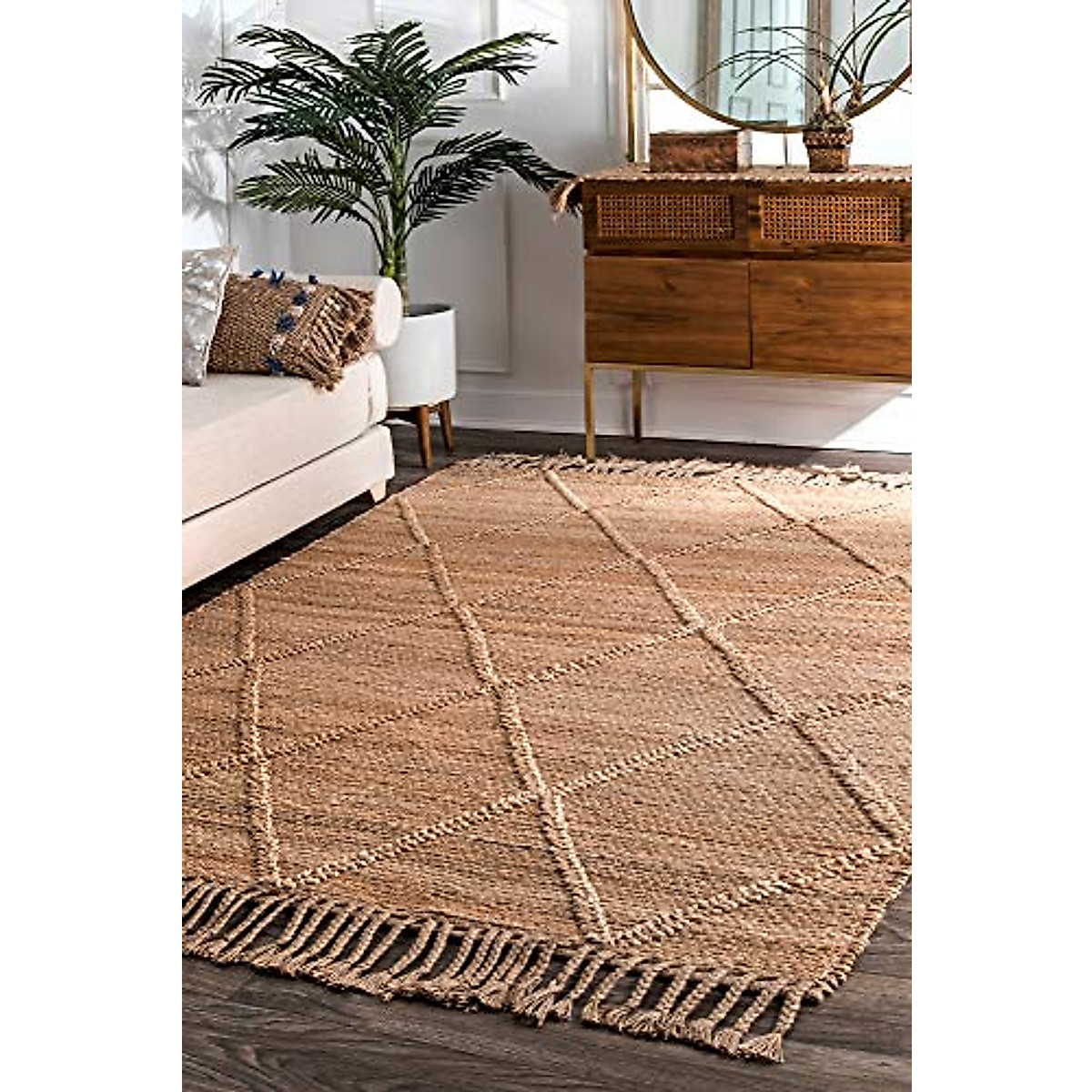 nuLOOM Arienne Braided Tassel Jute Area Rug, 5' x 8', Natural