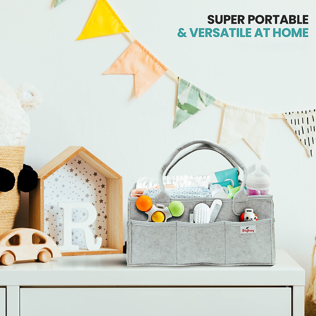 Baby Diaper Caddy Organizer with handle-Diaper Organizer Caddy For Girl Boy,Large Baby Organizer for Changing Table & Car,Felt Diaper Caddy,Baby Diaper Caddy Organizer Basket Grey,Baby Caddy Organizer