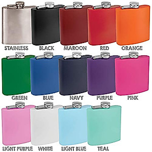 Clear Water Home Goods - 6 oz Powder Coated Stainless Steel Hip Flask - Wedding Party - Groomsman - Bridesmaid (Matte Teal, 1)