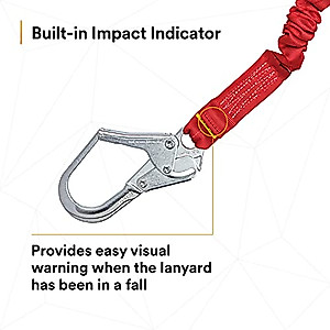 3M Protecta PRO 1340161 6', 100-Percent Elastic Shock Absorbing Lanyard, Snap Hook At Center, Steel Rebar Hooks On Leg Ends, 310 lb. Capacity, Red