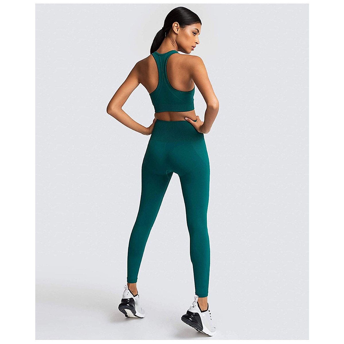 Hotexy Workout Set for Women 2 Pieces Outfits Seamless Yoga Leggings with Racer Back Sports Bra Gym Sets Matching Sets Green
