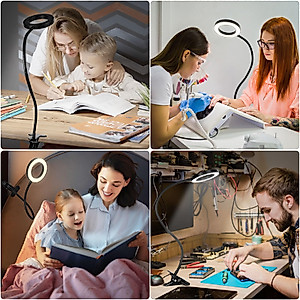 iVict Clip on Ring Light, USB Desk Lamp with 3 Color Modes, 10 Brightness Levels, Eye Protection LED Desk Light, 360° Flexible Gooseneck LED Desk Lamp for Desk Headboard and Video Conferencing