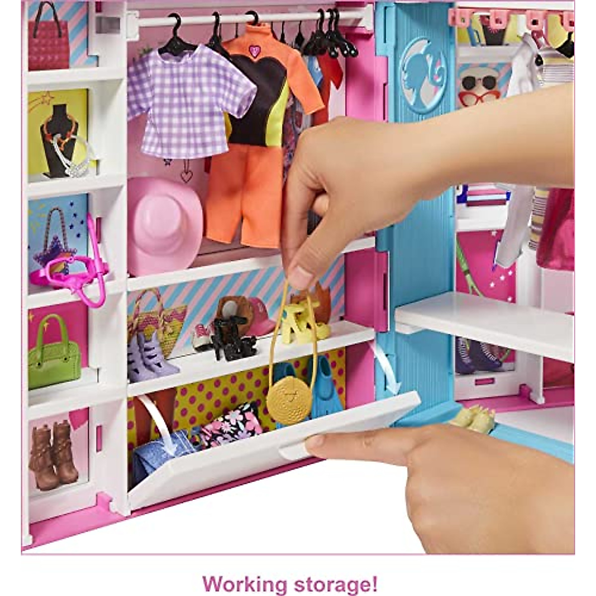 Barbie Dream Closet with Blonde Doll & 25+ Pieces, Toy Closet Expands to 2+ ft Wide & Features 10+ Storage Areas, Full-Length Mirror, Customizable Desk Space and Rotating Clothes Rack