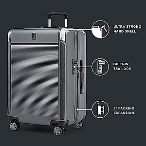 Travelpro Platinum Elite Hardside Expandable Spinner Wheel Luggage TSA Lock Hard Shell Polycarbonate Suitcase, Vintage Grey, Checked Medium 25-Inch