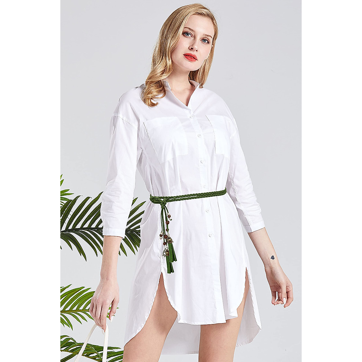 Ty Exotic Women Black Waist Belt/Rope/Chain Skinny Belt with Tassel and Beads for Ladies Skirt Dress in 8 Colors (army green)