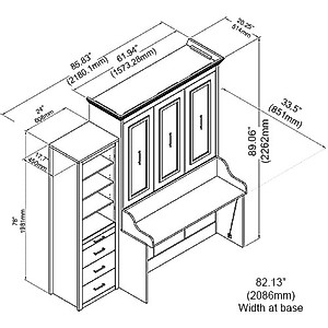 Leto Muro Alegra Full Murphy Bed with Desk and 1 Storage Cabinet | 85.88-inch Full Wall Bed with Desk Combo with Storage for Guest Bed - Home Office Furniture | Space-Saving Furniture | Cabinet Bed