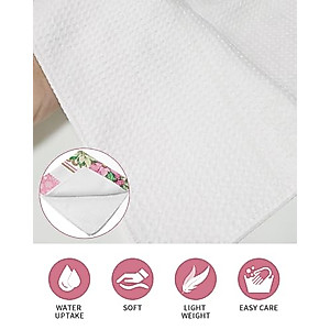 Hokiten Pink Poinsettia Christmas Waffle Kitchen Towels Dishcloths, Xmas Berry Botanical Winter Snowflake Absorbent Dish Towels | Hand Towels for Bathroom/Bar, 12 x 12 Inch, 2 Pcs