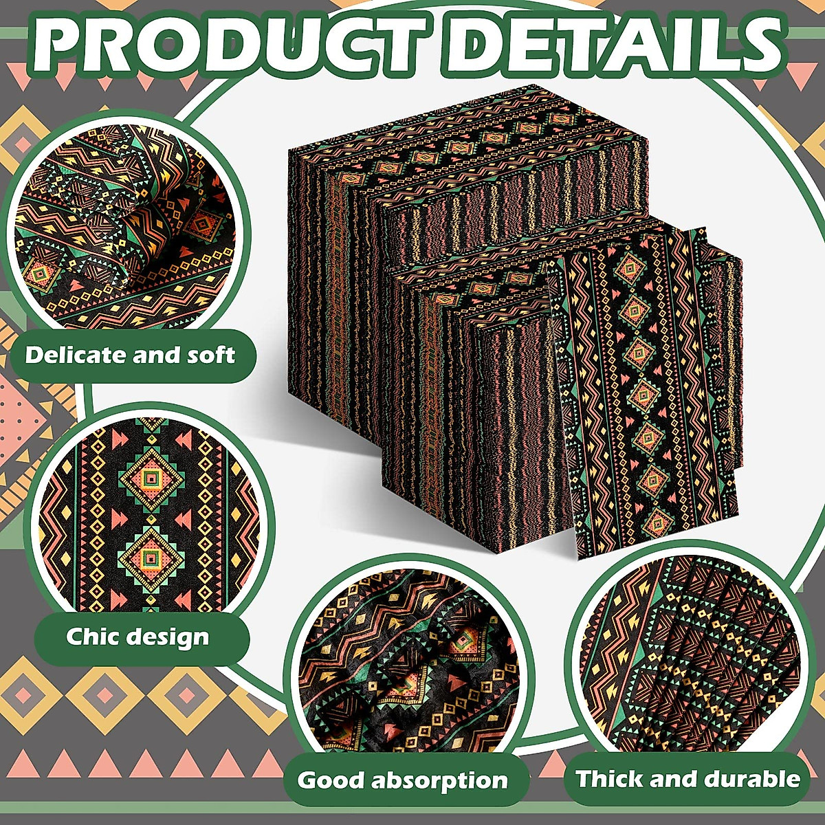 Kosiz 200 Pieces Disposable African Hand Towels African Guest Paper Towels Vintage Pattern Guests Paper Napkins Decorative Napkins for Bathroom Kitchen Room Birthday Graduation Holiday Party