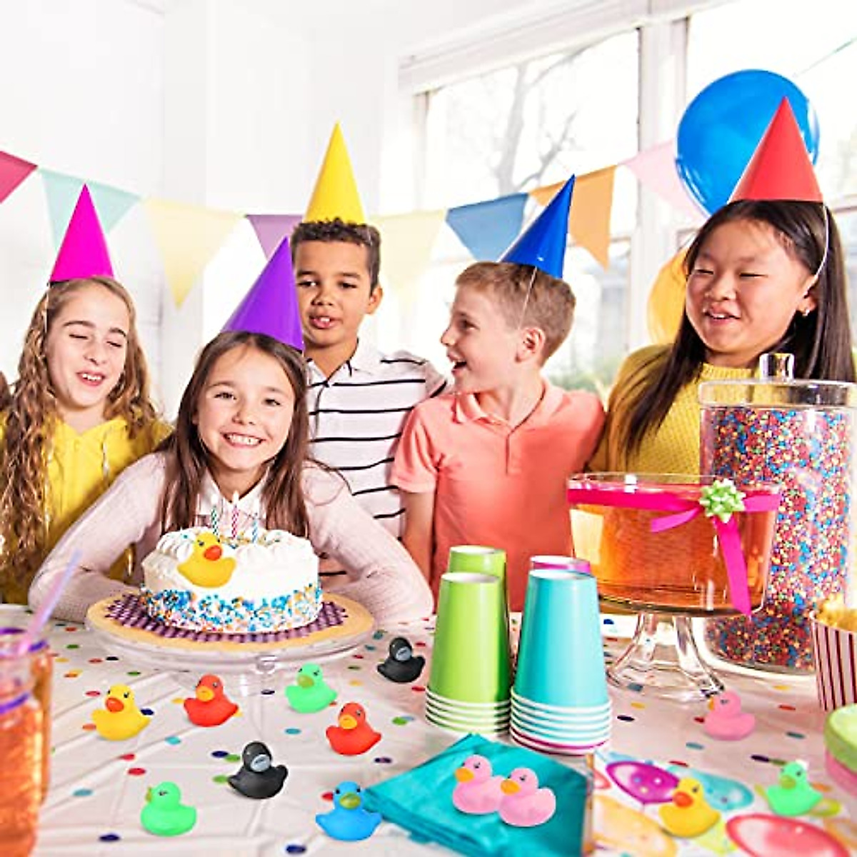 Zhanmai 300 Pcs Mini Rubber Ducks Set Bath Toy, Float Squeak Yellow Ducks in Bulk, Tiny Shower Rubber Ducks, Bathtub Toy Pool Toy for Party Supplies Shower Birthday (1.57 x 1.57 x 1.18 Inch)