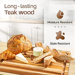 Yes4All Durable Teak Cutting Board for Kitchen, [24''L x 18''W x 1.5” Thick],Extra Large Edge Grain Wood Cutting Boards with Juice Groove, Hand Grips, Reversible