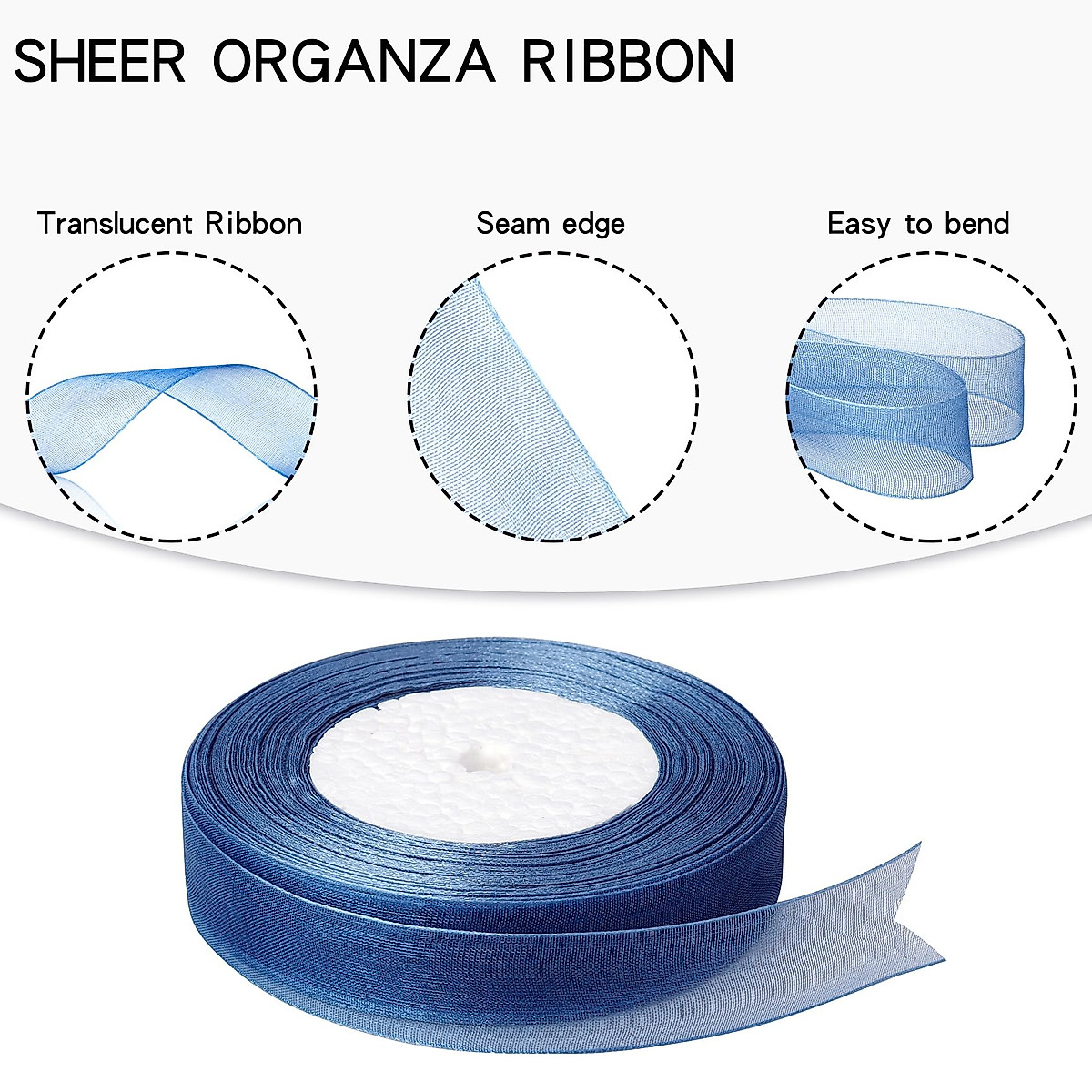 Hiswan 3/4 inch Royal Blue Sheer Organza Ribbon 50 Yards Chiffon Ribbon for Gift Wrapping Wedding Bouquet Crafts
