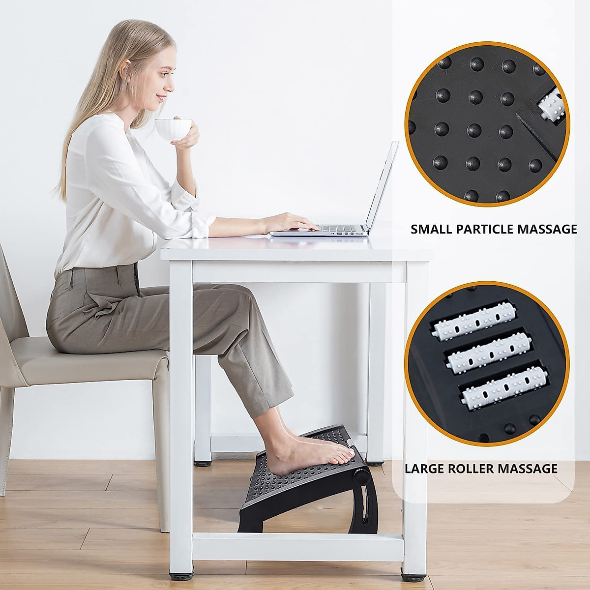 Foot Rest,6 Height Adjustable Foot Rest for Under Desk at Work,Ergonomic Under Desk Footrest with Massage Particle and Rollers,Office Under Desk Foot Stool for Promote Leg Circulation,Relieve Pressure