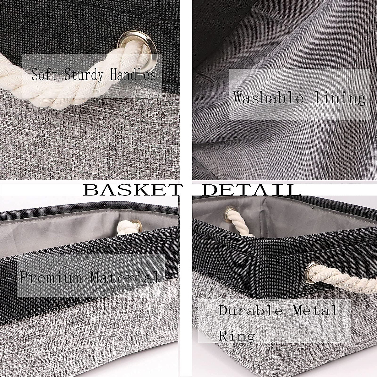 Bidtakay Baskets Set Fabric Storage Bins-Black&Grey Bundled Baskets of 2 Large Baskets 16" X 11.8" X 11.8" + 6 Small Baskets 11.8" X 7.8" X 5"