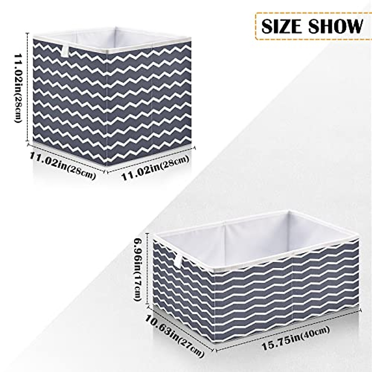 ALAZA Collapsible Storage Cubes Organizer,Sea Waves Pattern Storage Containers Closet Shelf Organizer with Handles for Home Office