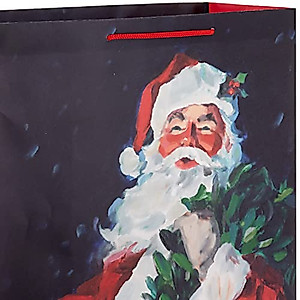 Hallmark 15" Extra Large Christmas Gift Bag Set (2 Bags: Classic Santa, Black, Red and Green Plaid) for Friends, Family, Teachers, Coworkers