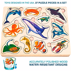 Wooden Puzzles for Toddlers 1-3 – 3 Toddler Puzzles Ages 2-4 by QUOKKA – Montessori Animal Toy Puzzles for Kids Ages 3-5 Year Old – Wood Toy Learning Realistic Animals for Boy and Girl