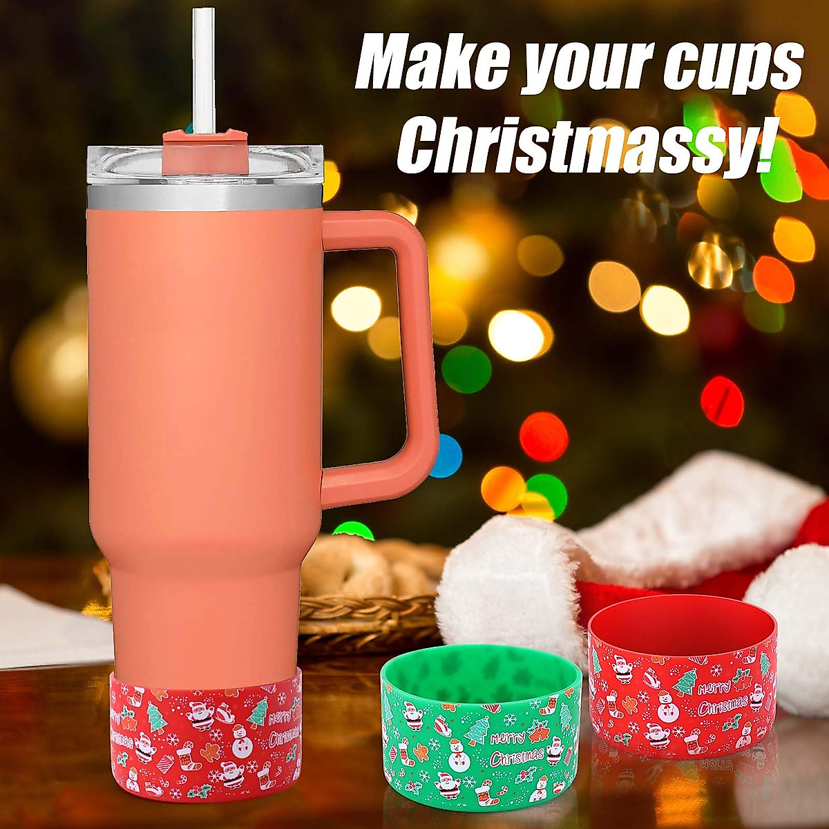 AIERSA 2Pcs Silicone Boot Sleeve for Stanley Quencher 40oz 30oz Tumbler with Handle,for IceFlow 20oz 30oz,Protective Water Bottle Bottom Bumper Cover for Stanley Cup Accessories, Christams Gifts