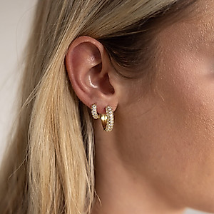 Bold CZ Hoops Small Thick Pave Huggies | 18K Gold Vermeil | Mini Wide Hoops CZ Gold Earrings for Women 15mm