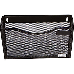 3 Pocket Wall Mount File Hanging Organizer, Metal Mesh Office Home Folder Binder Holder Magazine Mail Sorter Rack + Hardware, Black