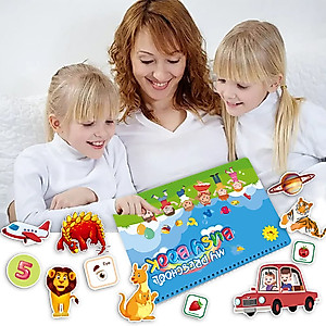 My Preschool Toys Gift for Kids & Toddlers Boy Girls,Reusable Waterproof Busy Book Quiet Book Activity Board Busy Educational Learning Toys Work Book(16 Themes-Style D)