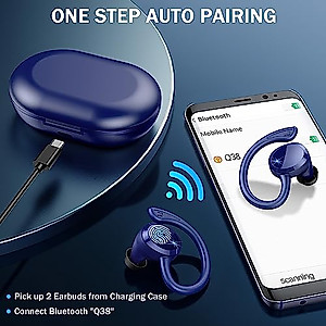 Wireless Earbuds Bluetooth Headphones Sport, Bluetooth 5.3 Earbuds Immersive HiFi Stereo Over-Ear Buds, 48Hrs Earphones in Ear with Earhooks, HD Mic, IP7 Waterproof Headset for Workout Running (Blue)