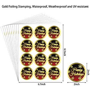 240 Pieces Christmas Happy Holidays Stickers Gold Foil Stamping Sticker 2 Inch Large Round Holiday Stickers Christmas Stickers for Christmas Holiday Cards Envelopes Boxes, Happy New Year Stickers