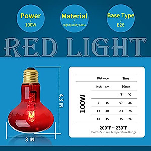 HANJION 2 Pack 100W Reptile Heat Lamp Bulb, UVA Reptile Infrared Basking Bulb, Red Glass Heat Bulbs for Reptiles and Amphibians, Bearded Dragon, Lizard, Tortoise, Hedgehogs