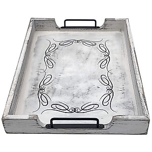 Booleaf Serving Tray, Authentic Paulownia Wood, Sturdy Black Metal Handles - Tribal Design