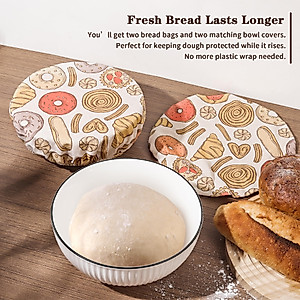 4 Pack Premium Reusable Bread Bags for Homemade Bread and Sourdough with Bread Proofing Covers, Linen Bread Storage Bags with Plastic Lining - Perfect Bread Bags for Homemade Bread Sourdough