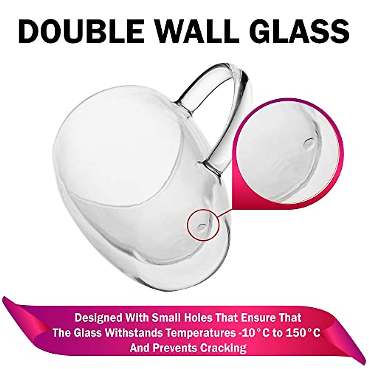 Xabono Glass Coffee Mugs Double Wall Insulated Coffee Mug 350Ml Glass Coffee Cup with Handle Insulated Cup - Coffee Mug Latte Cappuccino Large Coffee Mugs Heat Resistant and Microwave Safe, (CGC1U)