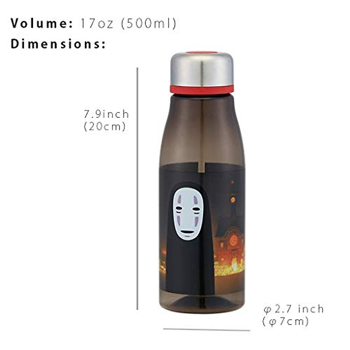 Studio Ghibli Bento Box - Spirited Away - Kaonashi (No Face) - Set of 22oz Japanese Lunch Box with 17 oz Stylish Water Bottle and Spoon/Chopsticks in a noise-free case (Kaonashi Bento, Spoon, Bottle)