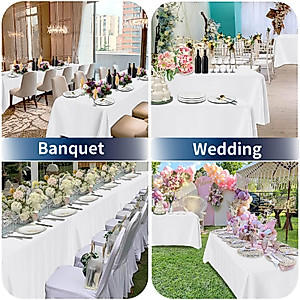 PureFit 6 Pack White Table Cloths 60 x 102 Inch, Stain and Wrinkle Resistant Table Linen for 6 Ft Rectangle Table, Polyester Table Covers for Dining Table, Wedding, Party, Banquet and Camping