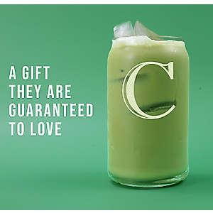 Etched Monogram 16oz Can Glass for Soda or Beer (Letter C), A-Z Personalized gifts for men, Customized coffee glasses, Custom Initial, Birthday gift for Mens Her Brother Husband cup