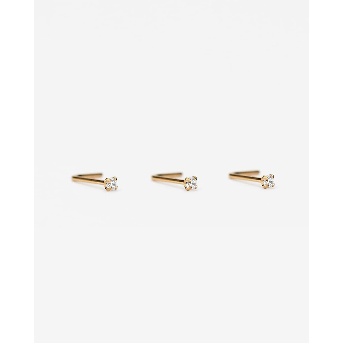 FANSING 3pcs 22g 1.5mm Clear CZ Nose Rings 22 Gauge Nose Studs L Shape Nose Rings Studs for Women Gold Plated Surgical Steel Nostril Piercing Jewelry