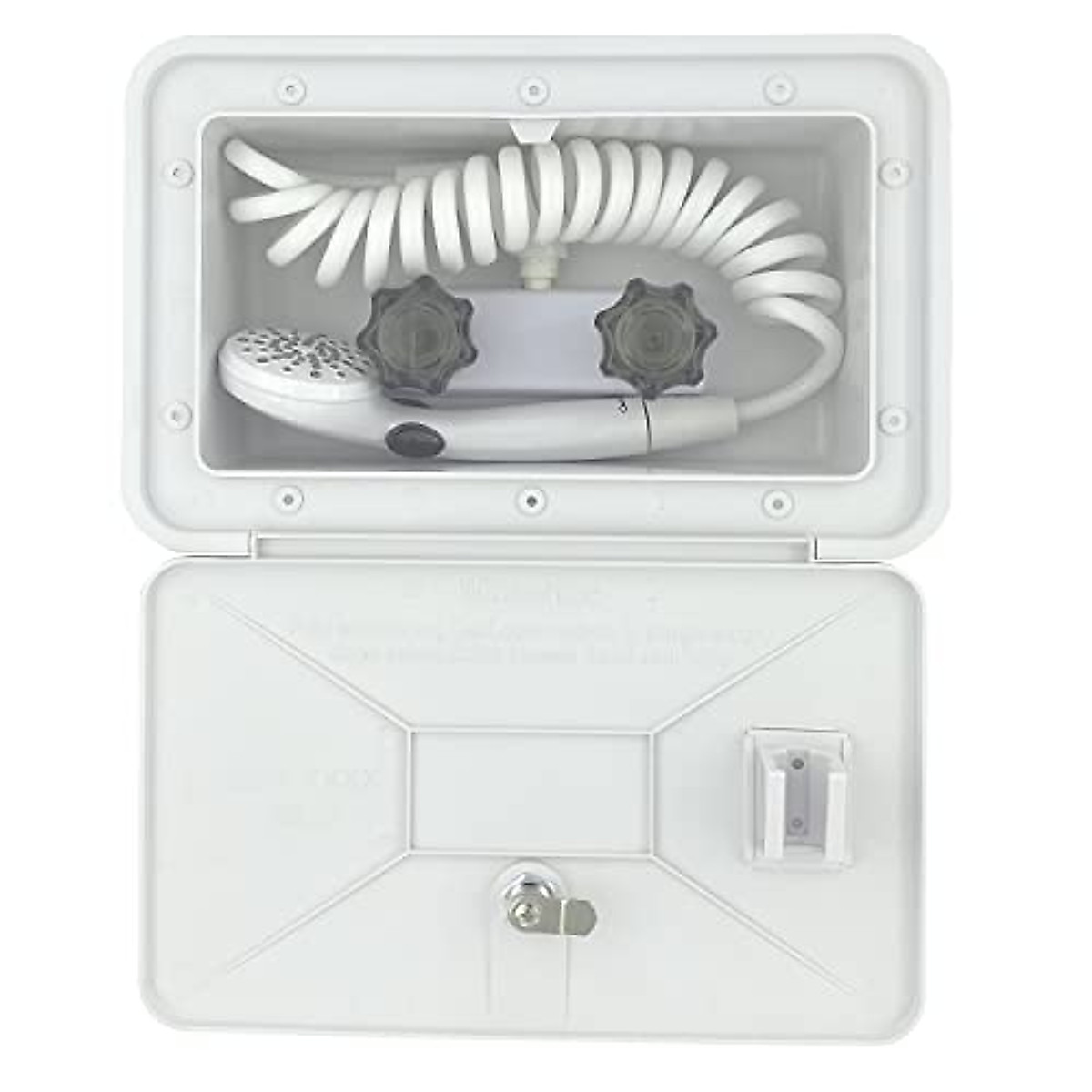 Awelife RV Outdoor Shower Exterior Shower Box Kit Coiled Hose for RV, Camper, Van, Travel Trailer, Motorhome and Boat, White